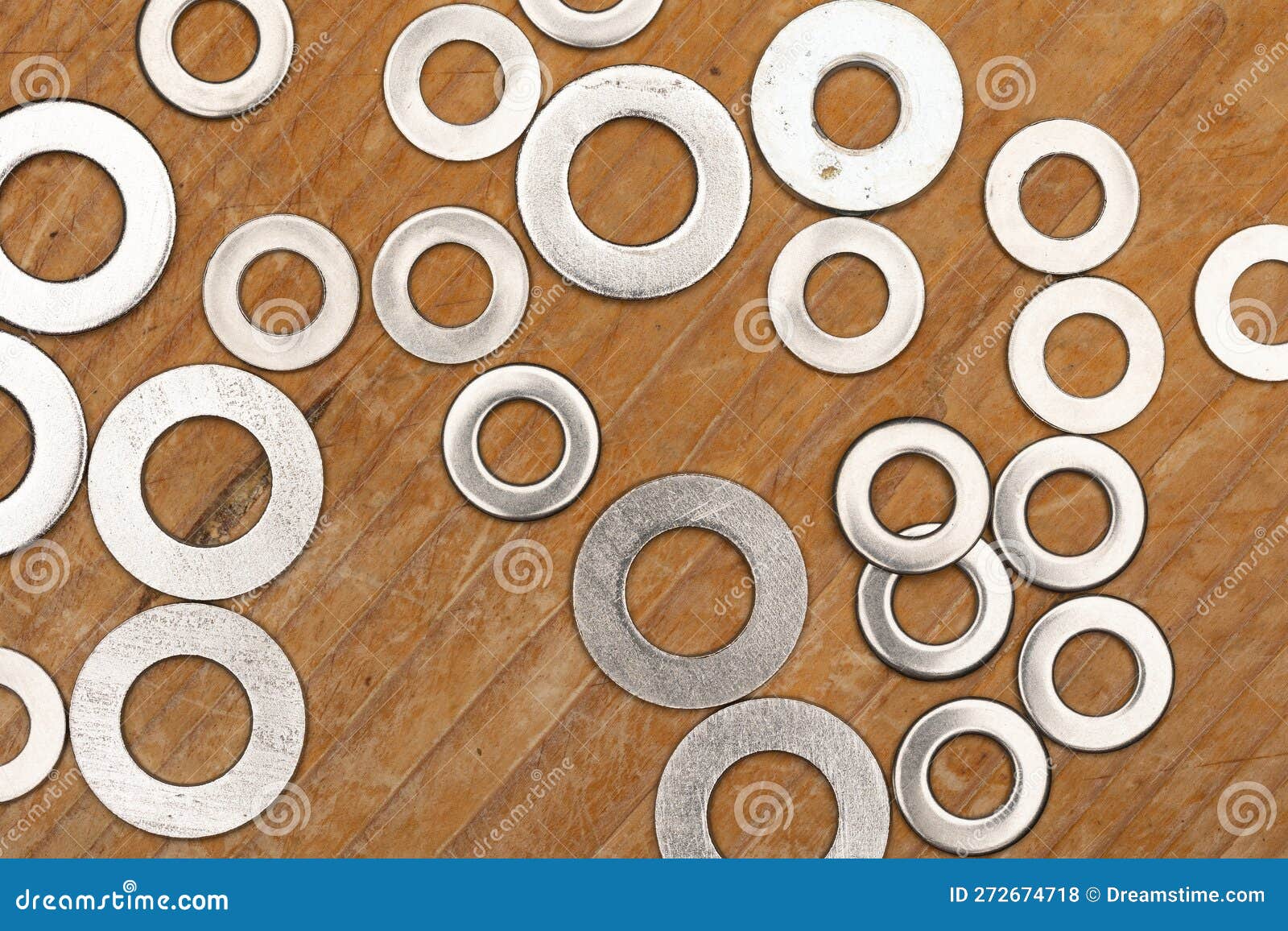 Set of Washers on a Wooden Base Stock Photo - Image of maintenance ...