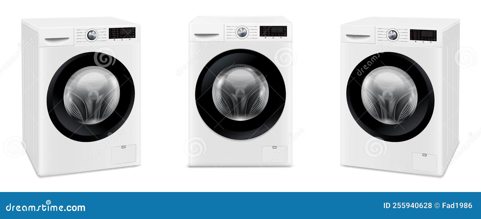 Set of Washing Machines Isolated on White Background. Front and ...