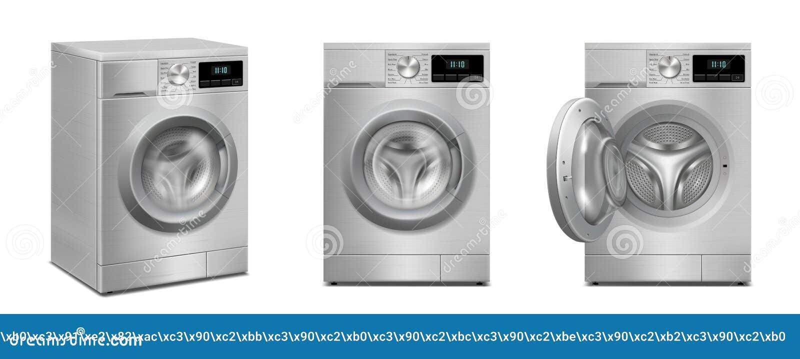 Set of Washing Machines Isolated on White Background. Front View and ...