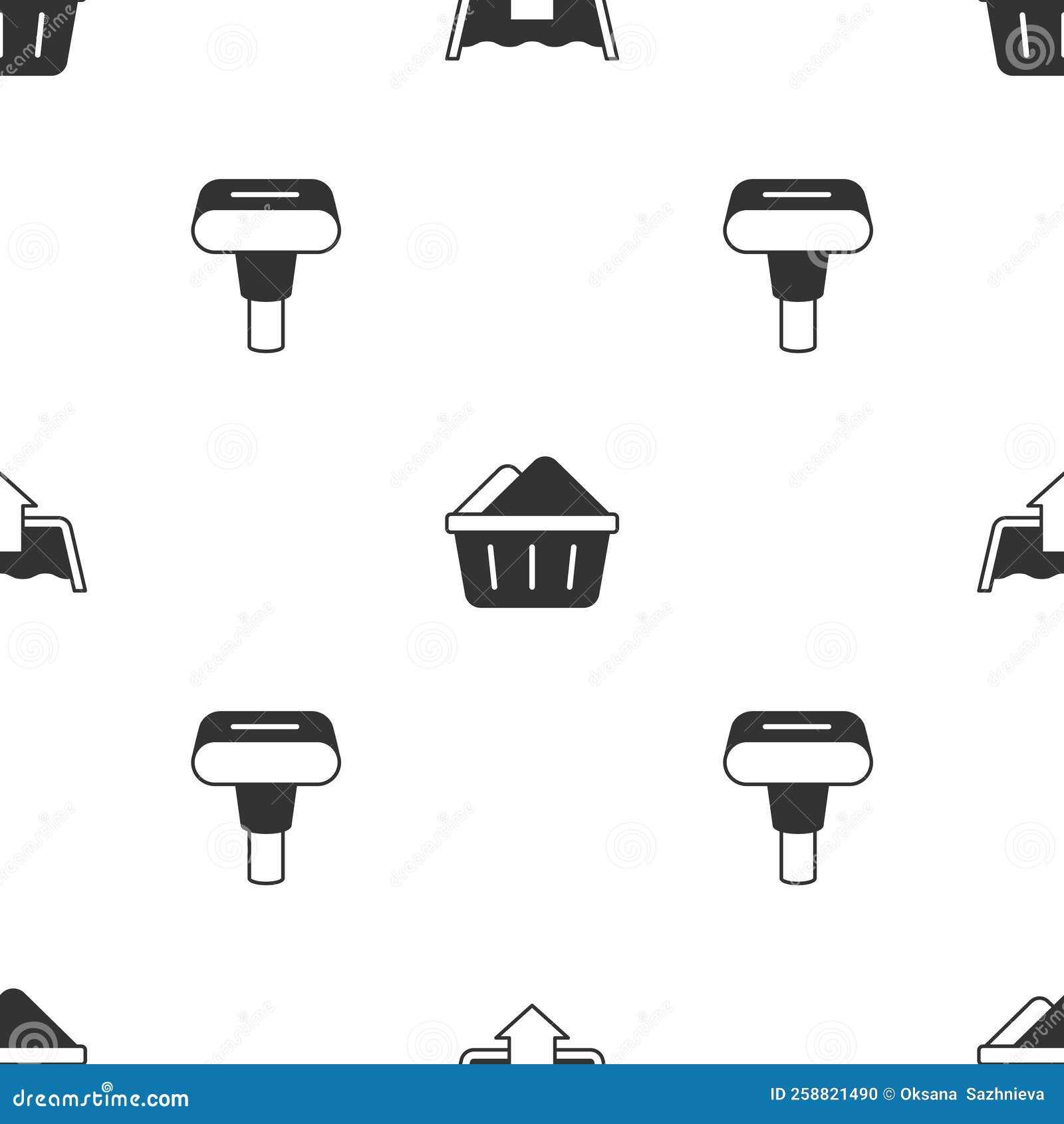 Set Washing Modes, Basin with Soap Suds and Garment Steamer on Seamless ...