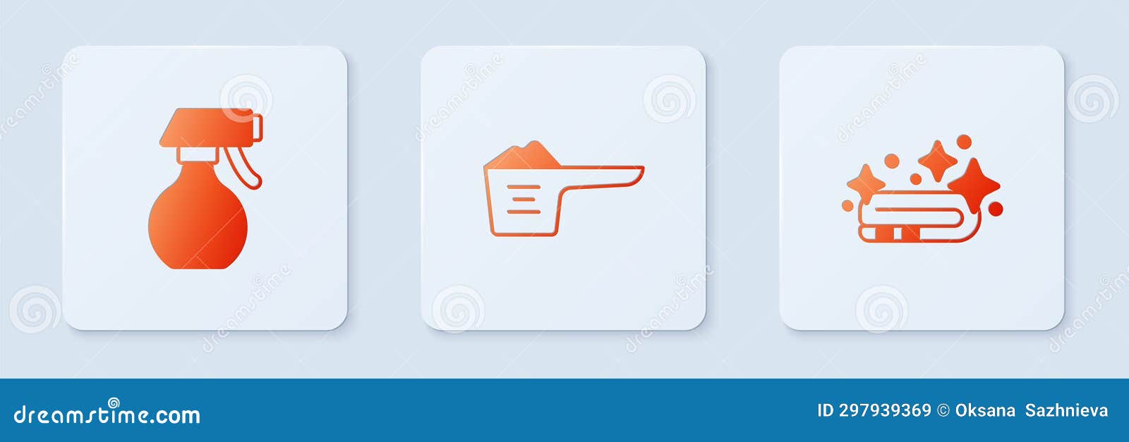 Set Washing Powder, Water Spray Bottle and Towel Stack. White Square ...