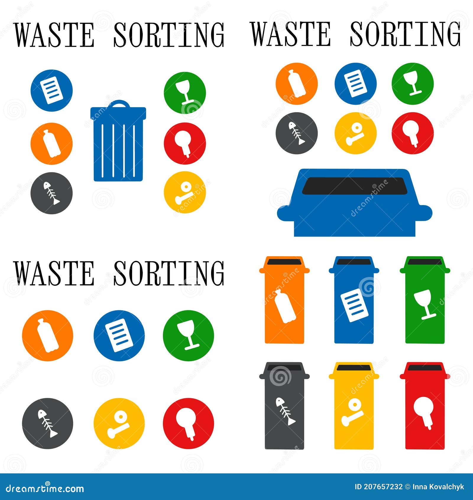 Set Waste Containers. Flat Containers for Recyclable Materials Waste ...