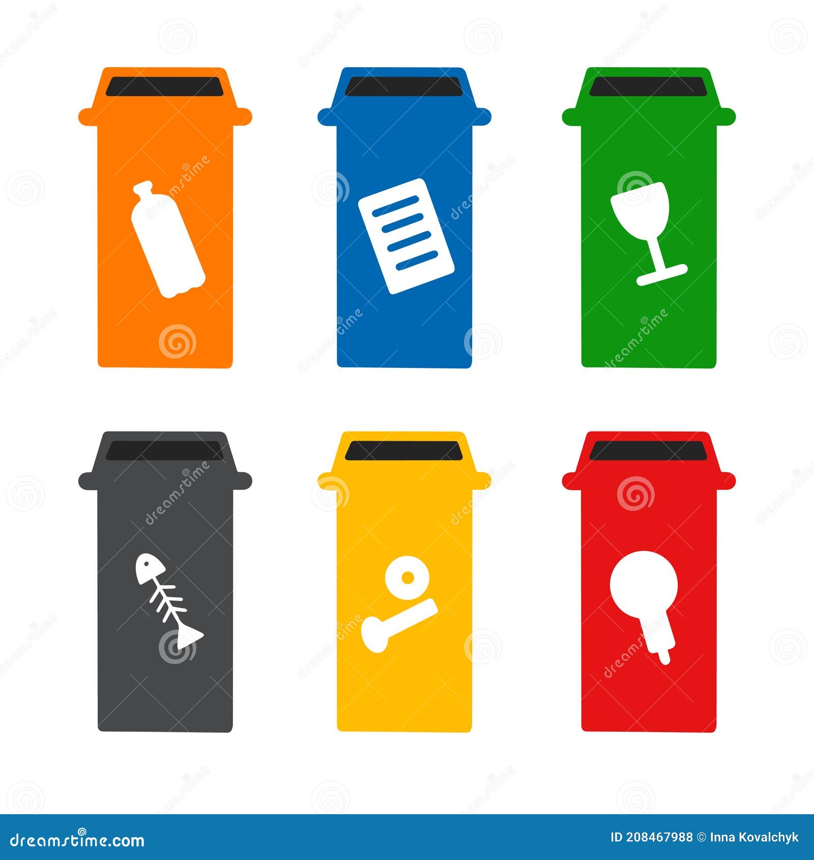 Waste Containers For Sorting Waste. Vector Image In A Flat Cartoon ...