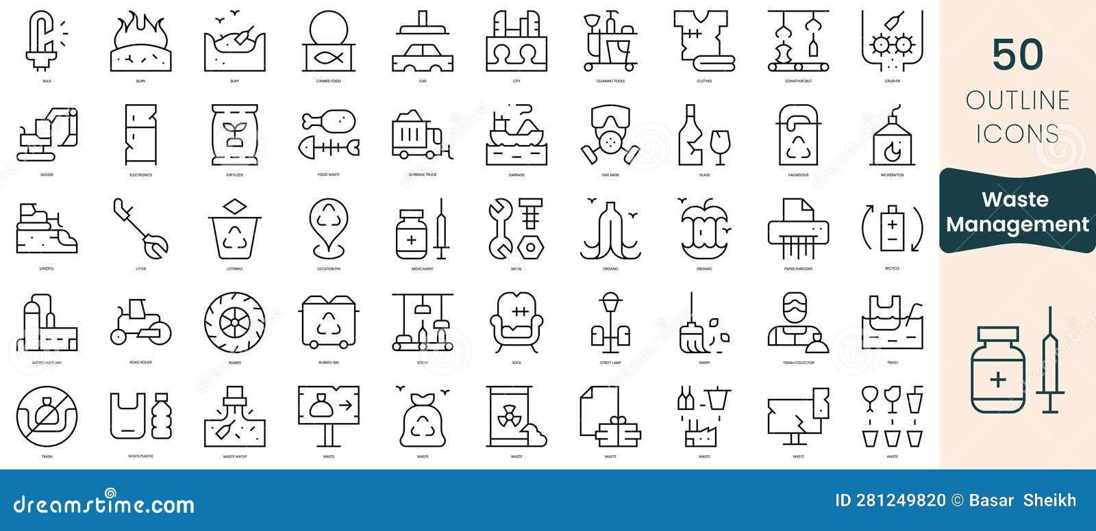 Set of Waste Management Icons. Thin Linear Style Icons Pack Stock ...