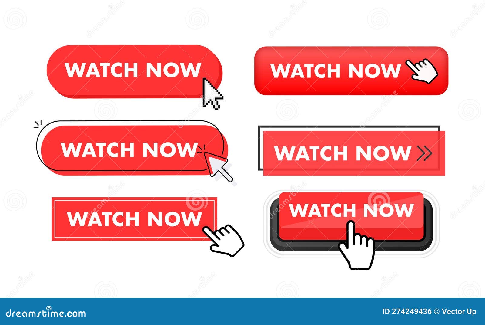 Set of Watch Now Button. Hand Pointer Clicking Stock Illustration ...