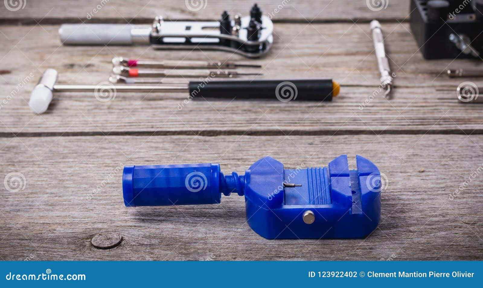 Set of Watchmaker Tools on a Rough Wooden Board Stock Photo - Image of ...