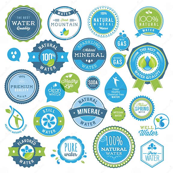 Set of Water Badges and Stickers Stock Vector - Illustration of icon ...