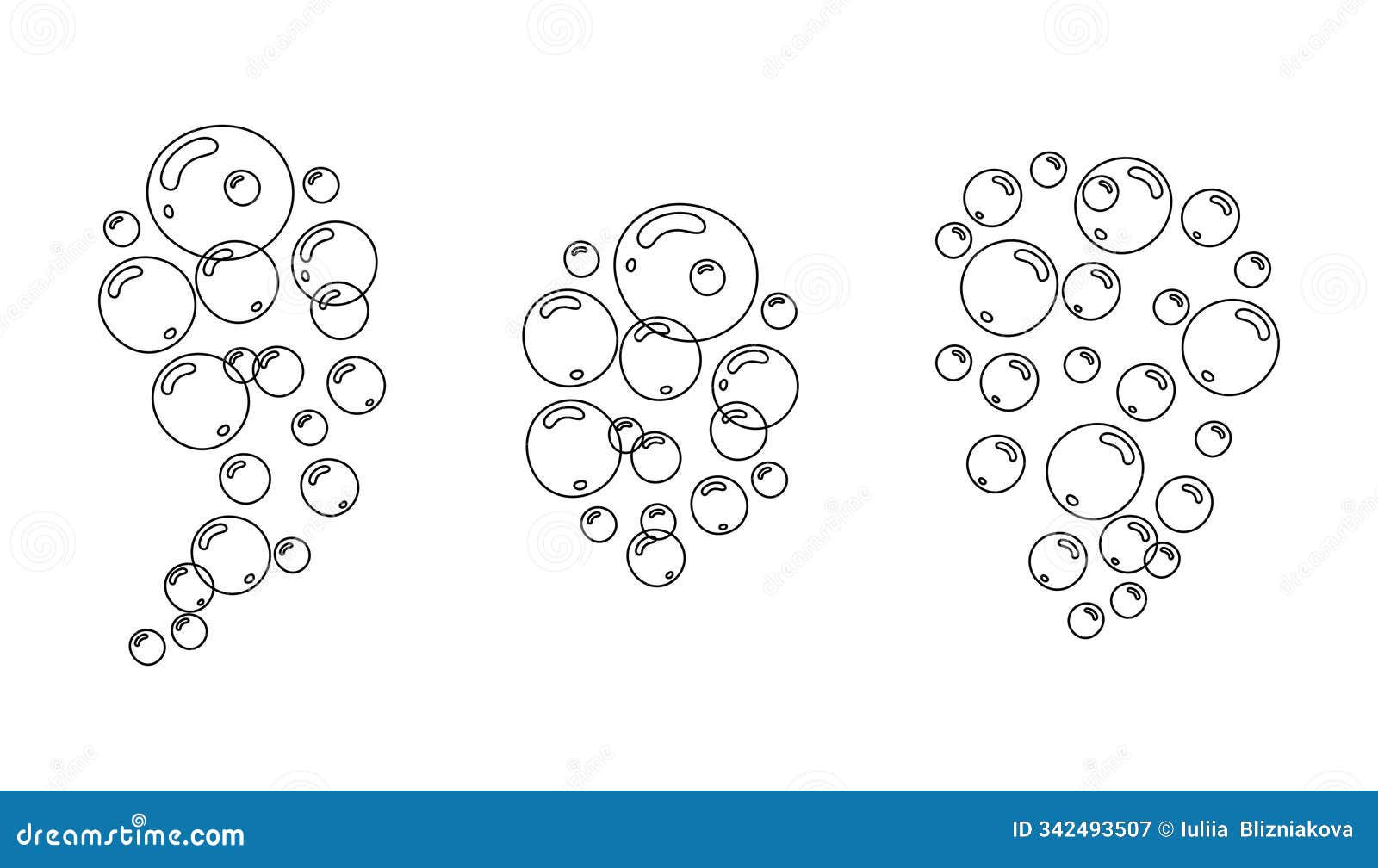 Set of Water Bubbles Cluster in Doodle Style. Linear Vector ...