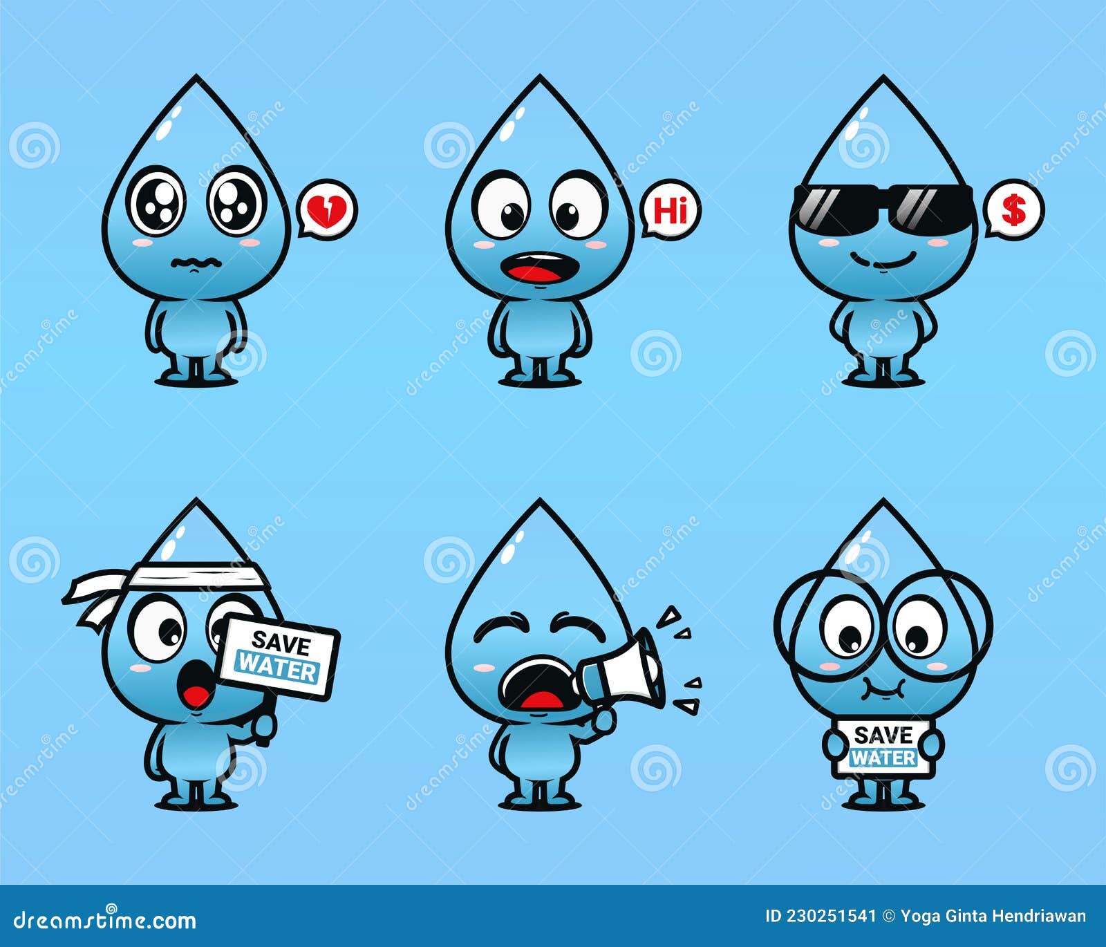 Set of Water Character. Water Emoticon Mascot Stock Vector ...