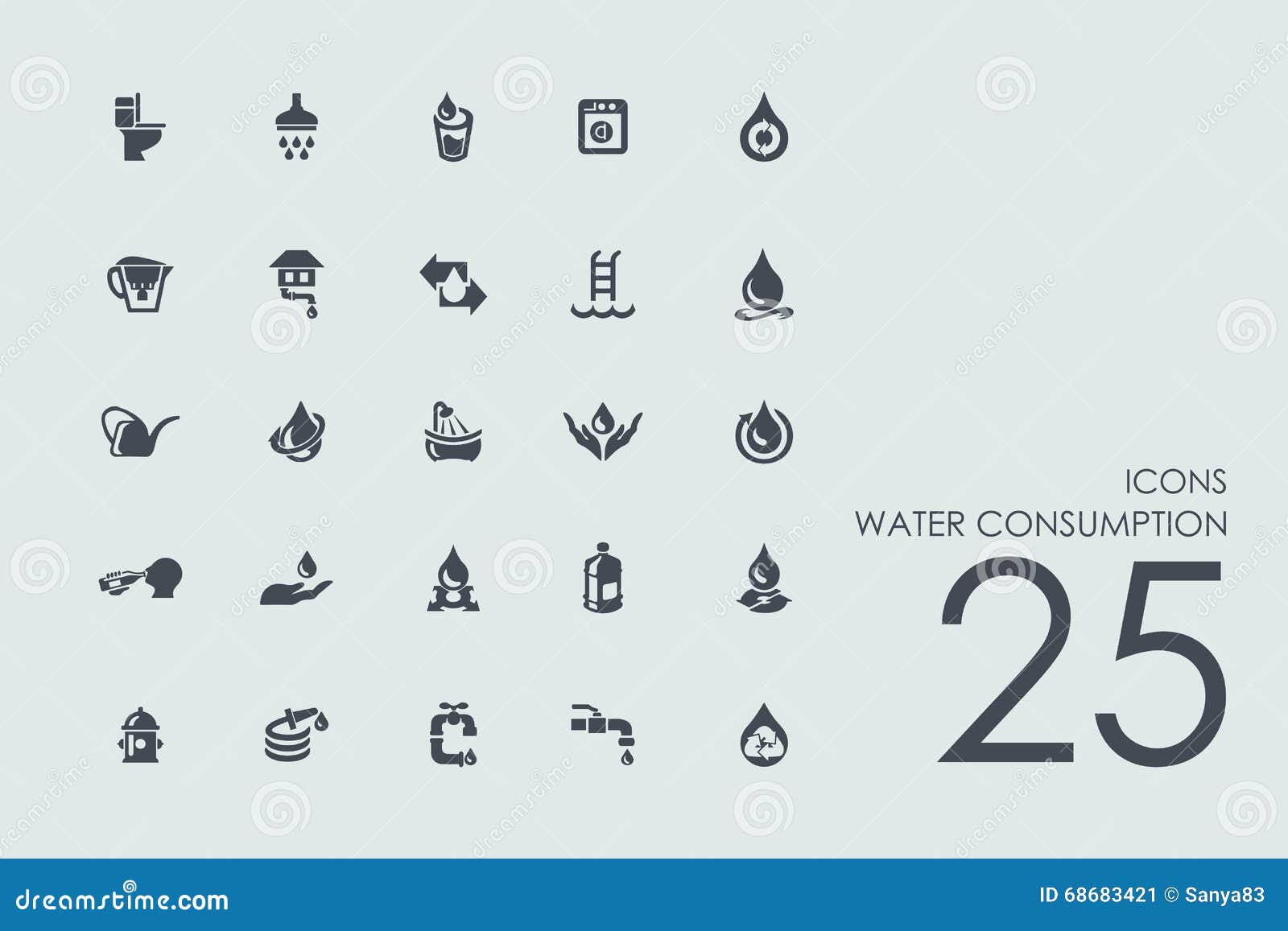 Set of Water Consumption Icons Stock Vector - Illustration of hydration ...