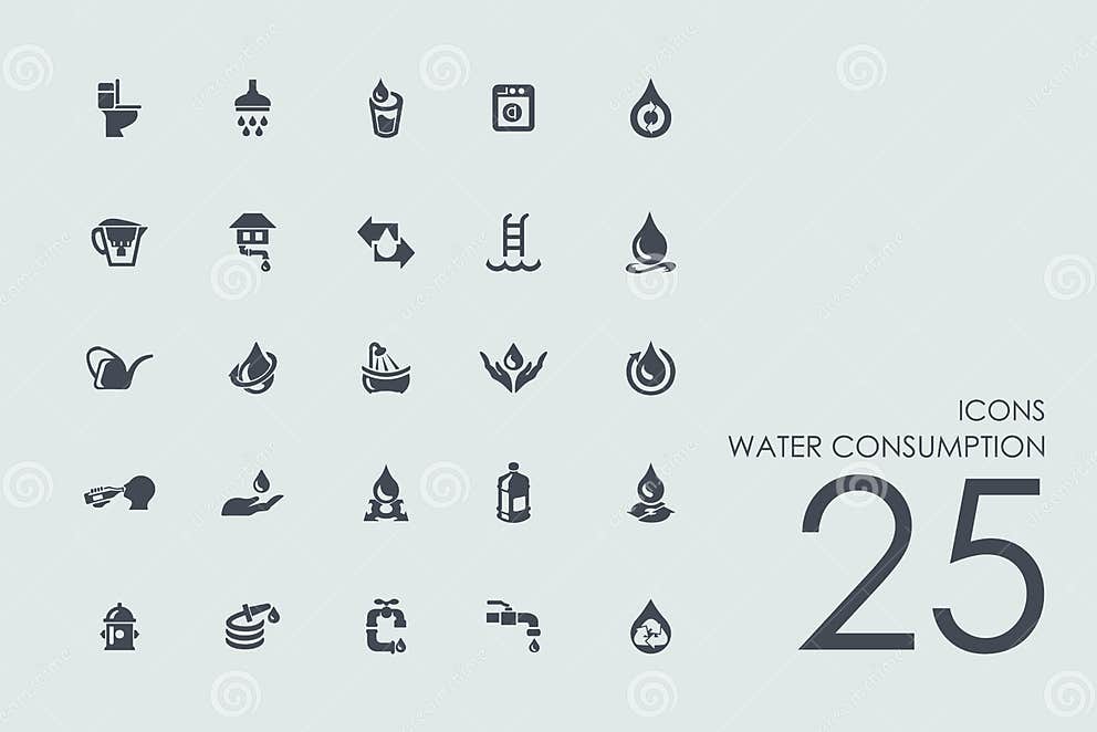 Set of Water Consumption Icons Stock Vector - Illustration of hydration ...