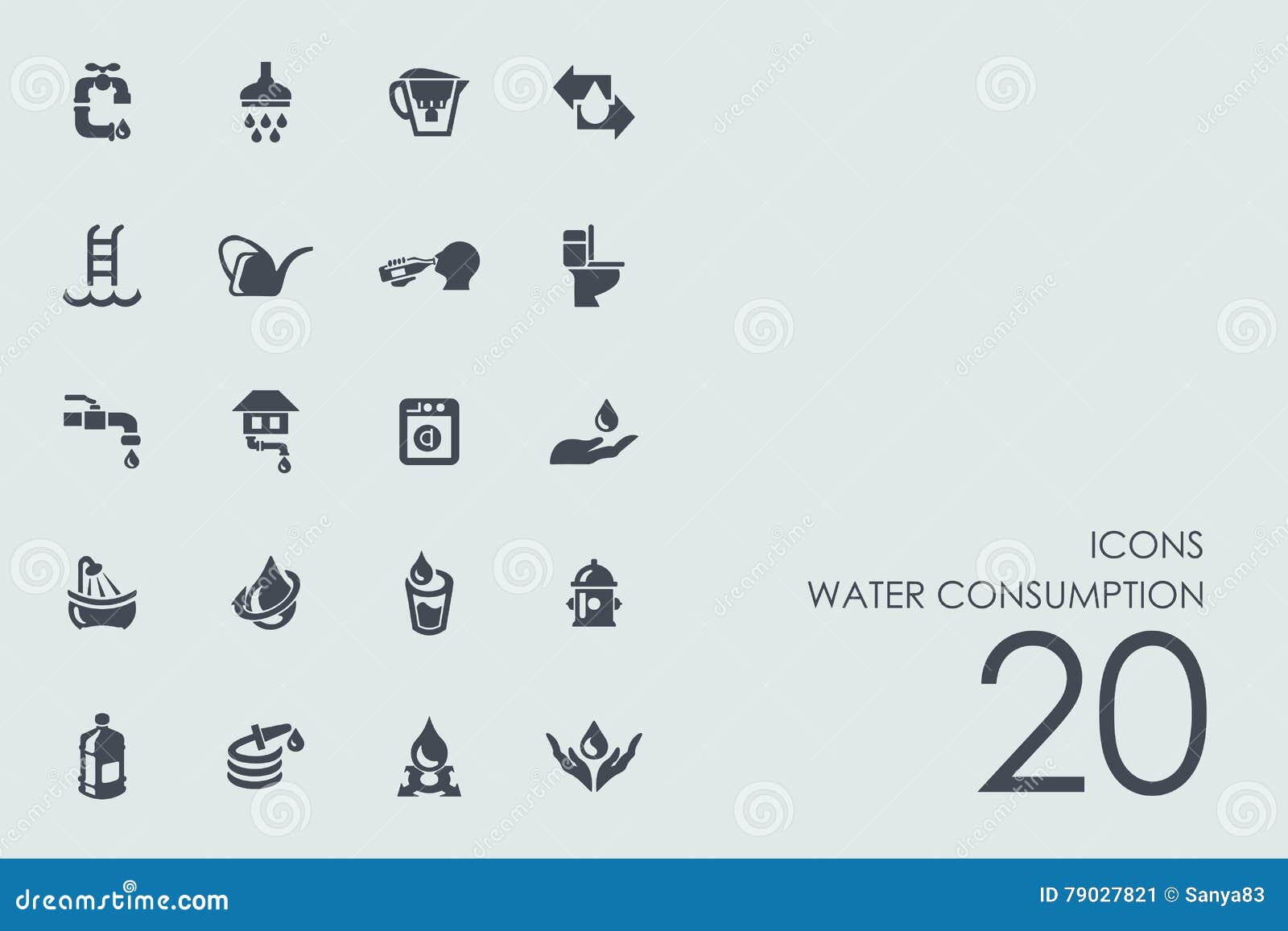 Set of Water Consumption Icons Stock Vector - Illustration of flow ...