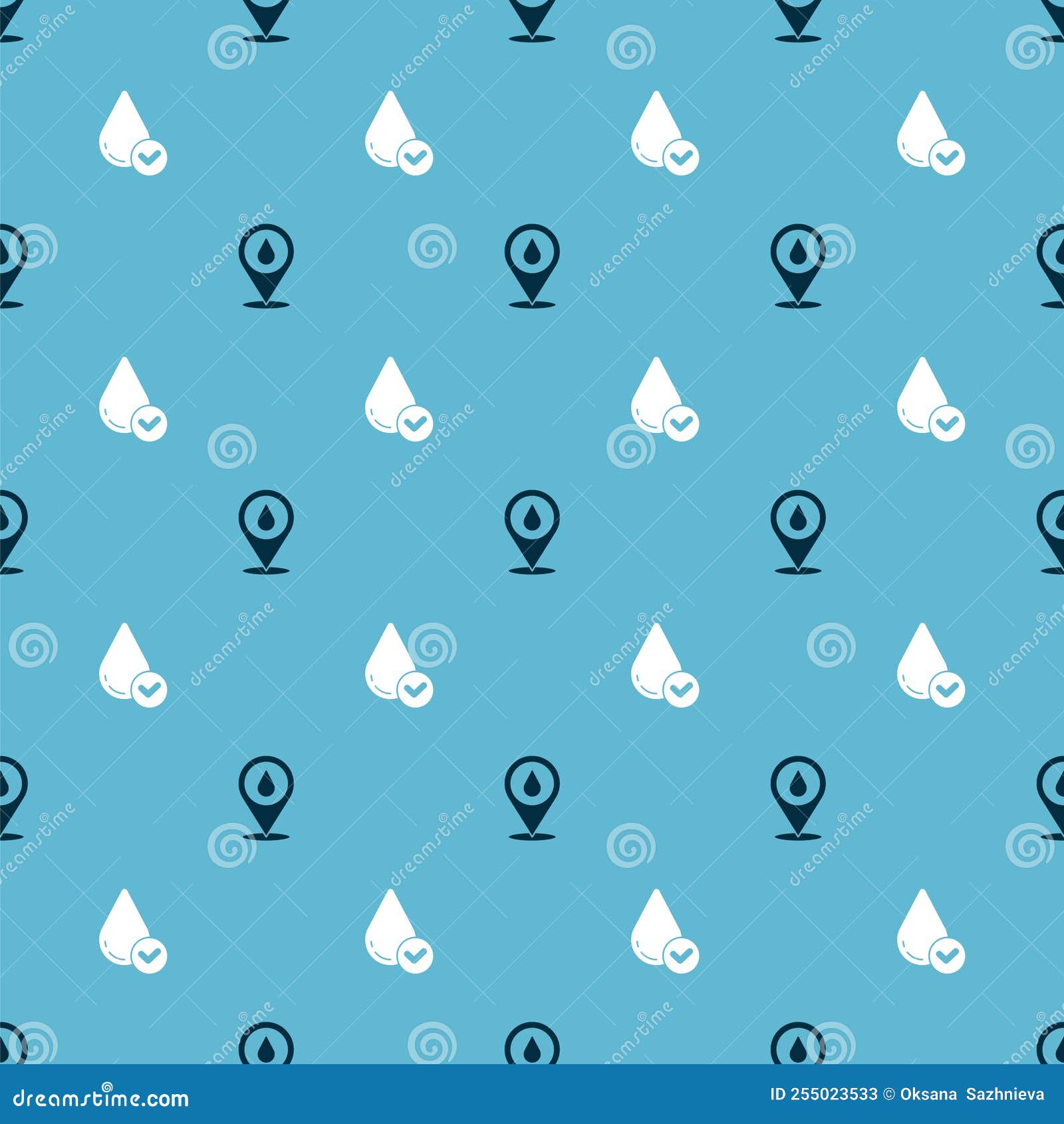 Set Water Drop with Location and on Seamless Pattern. Vector Stock ...
