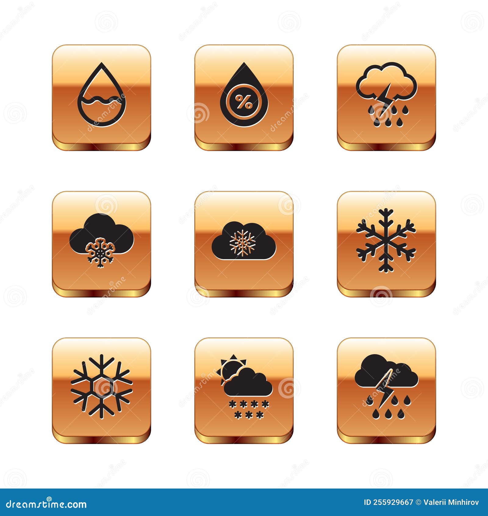 Set Water Drop, Snowflake, Cloud with Snow and Sun, and Rain Lightning ...