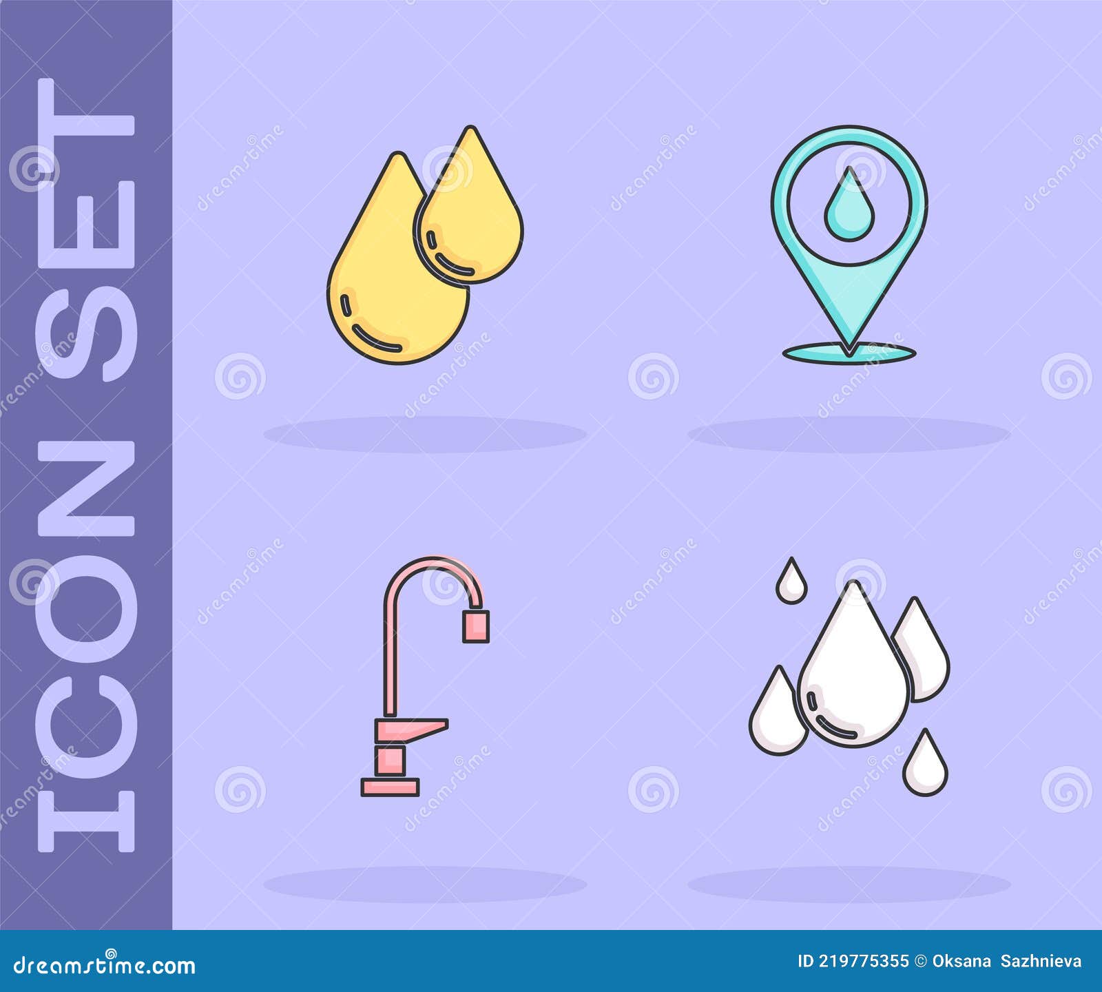 Set Water Drop, , Tap and with Location Icon. Vector Stock Vector ...