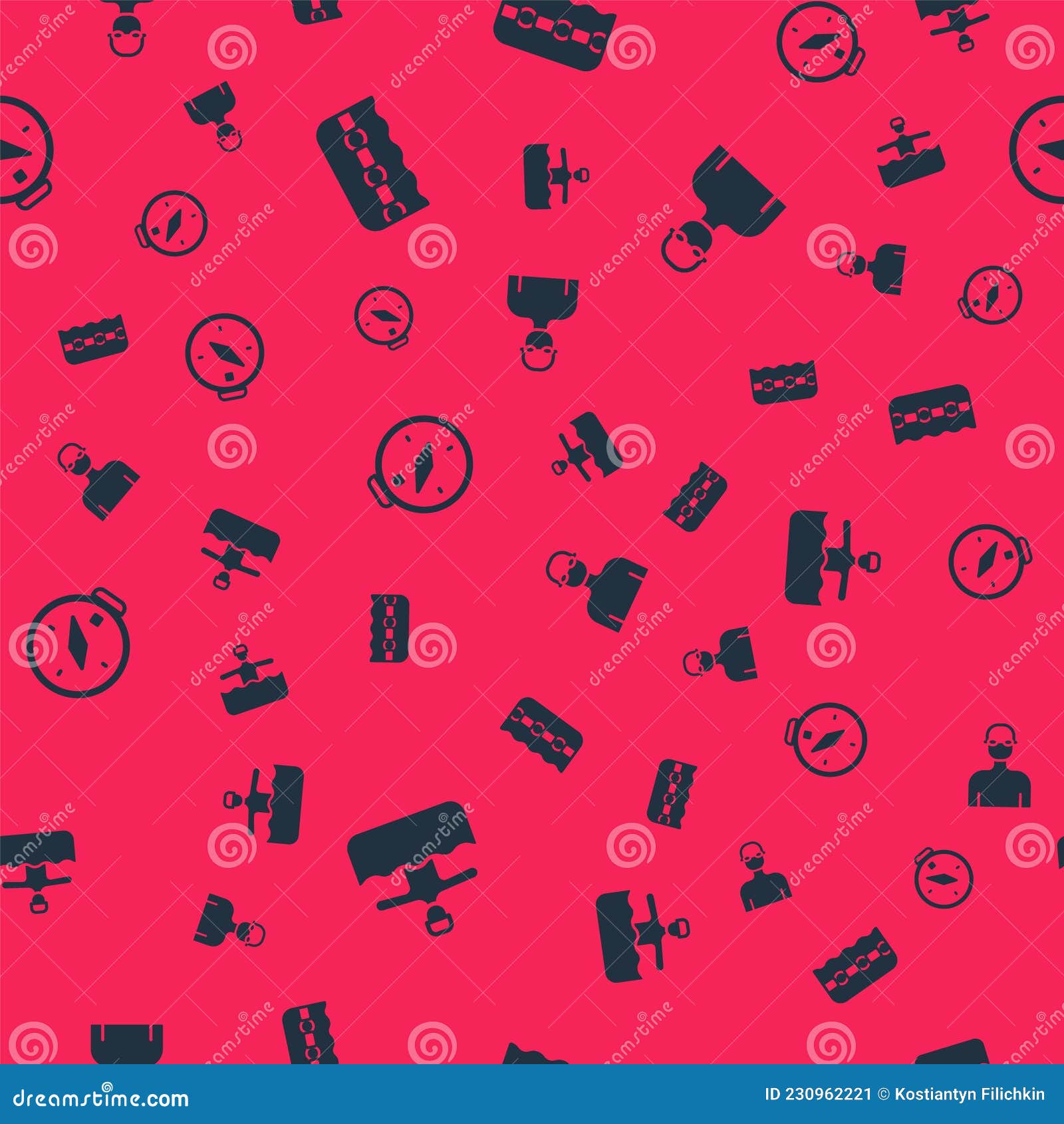 Set Water Gymnastics, Swimming Pool, Compass and Swimmer on Seamless ...