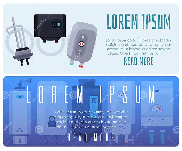 Set of Water Heating System Banners with Text Space. Stock Vector ...