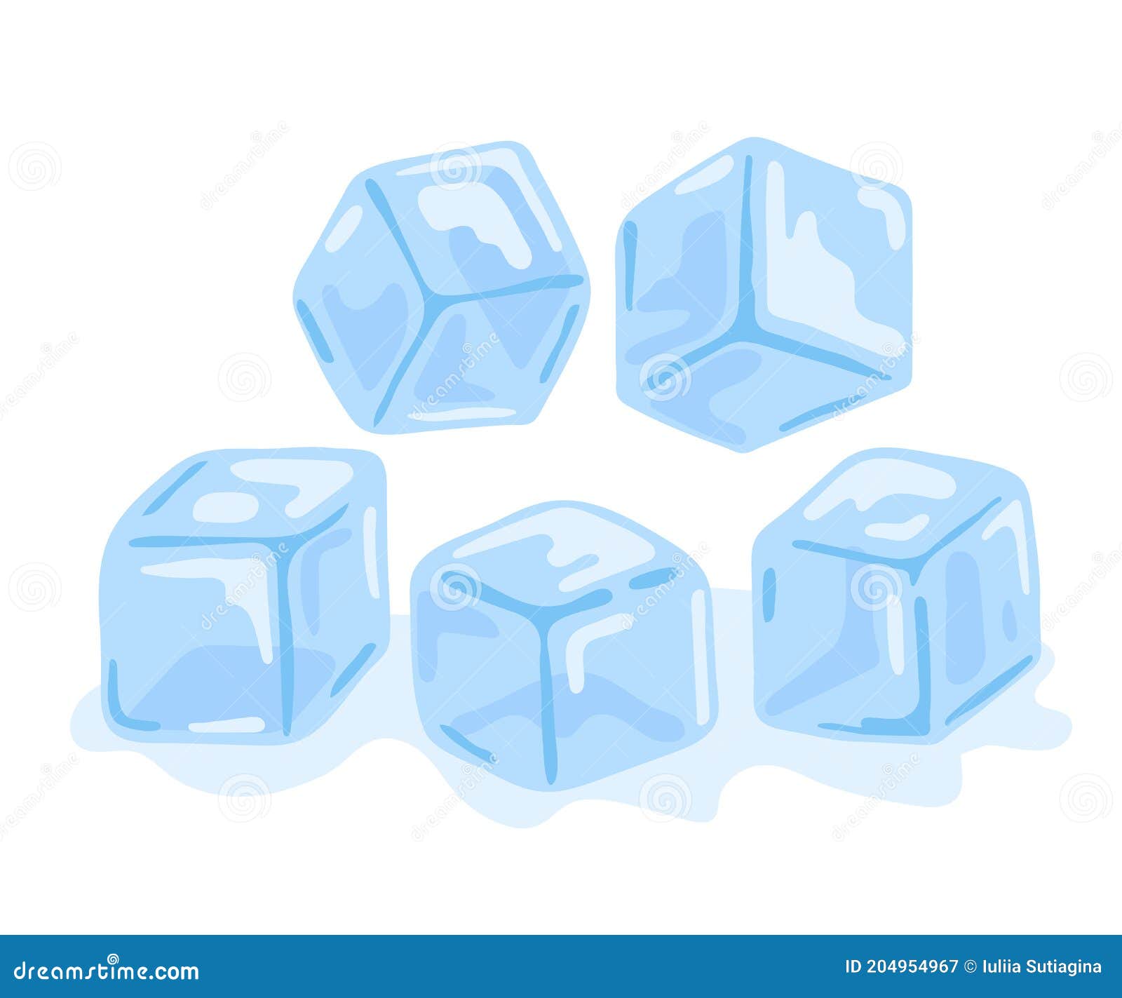 Set Of Water Ice Cubes. Transparent Blue Ice In Form Of Cube. Frozen ...