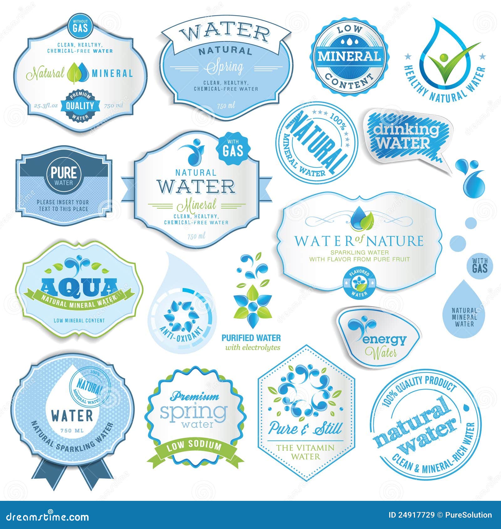 Set of water labels stock vector. Illustration of graphic - 24917729