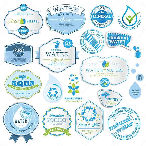 Set of water labels stock vector. Illustration of graphic - 24917729
