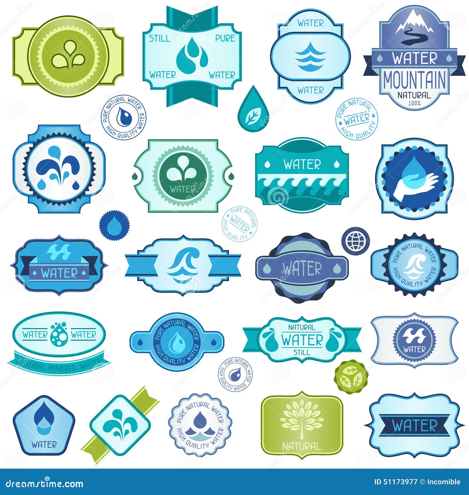Set of Water Labels, Badges and Stickers Stock Vector - Illustration of ...