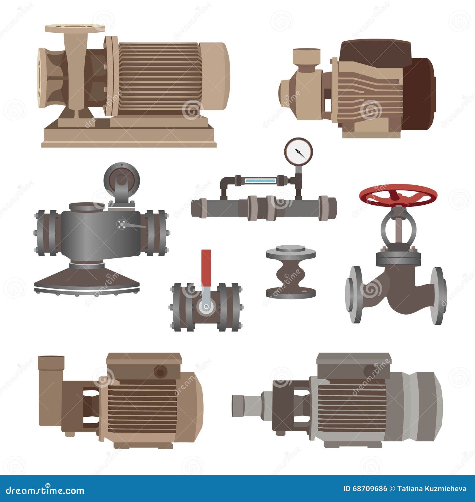Set-water Motor, Pump, Valves for Pipeline. Vector Stock Vector ...