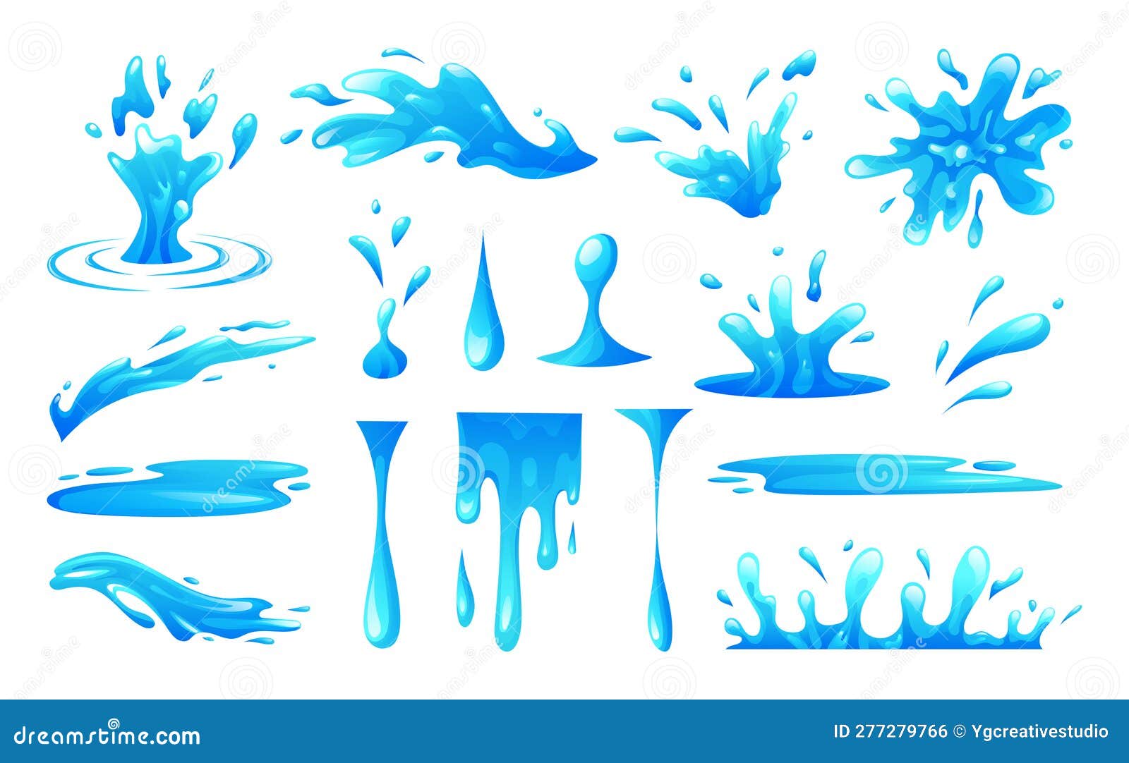 Set of Water Splash, Water Drop and Water Spill Stock Vector ...
