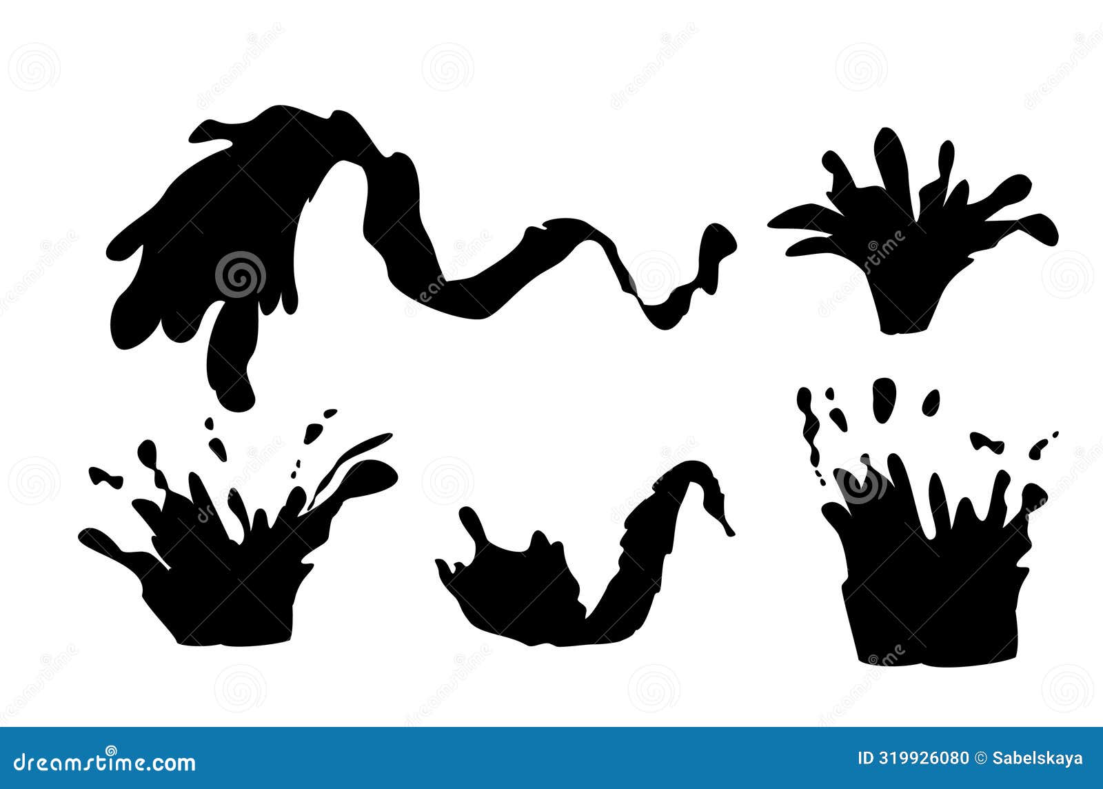 Set of Water Splash Silhouettes. Vector Stencils in Black. Stock Vector ...