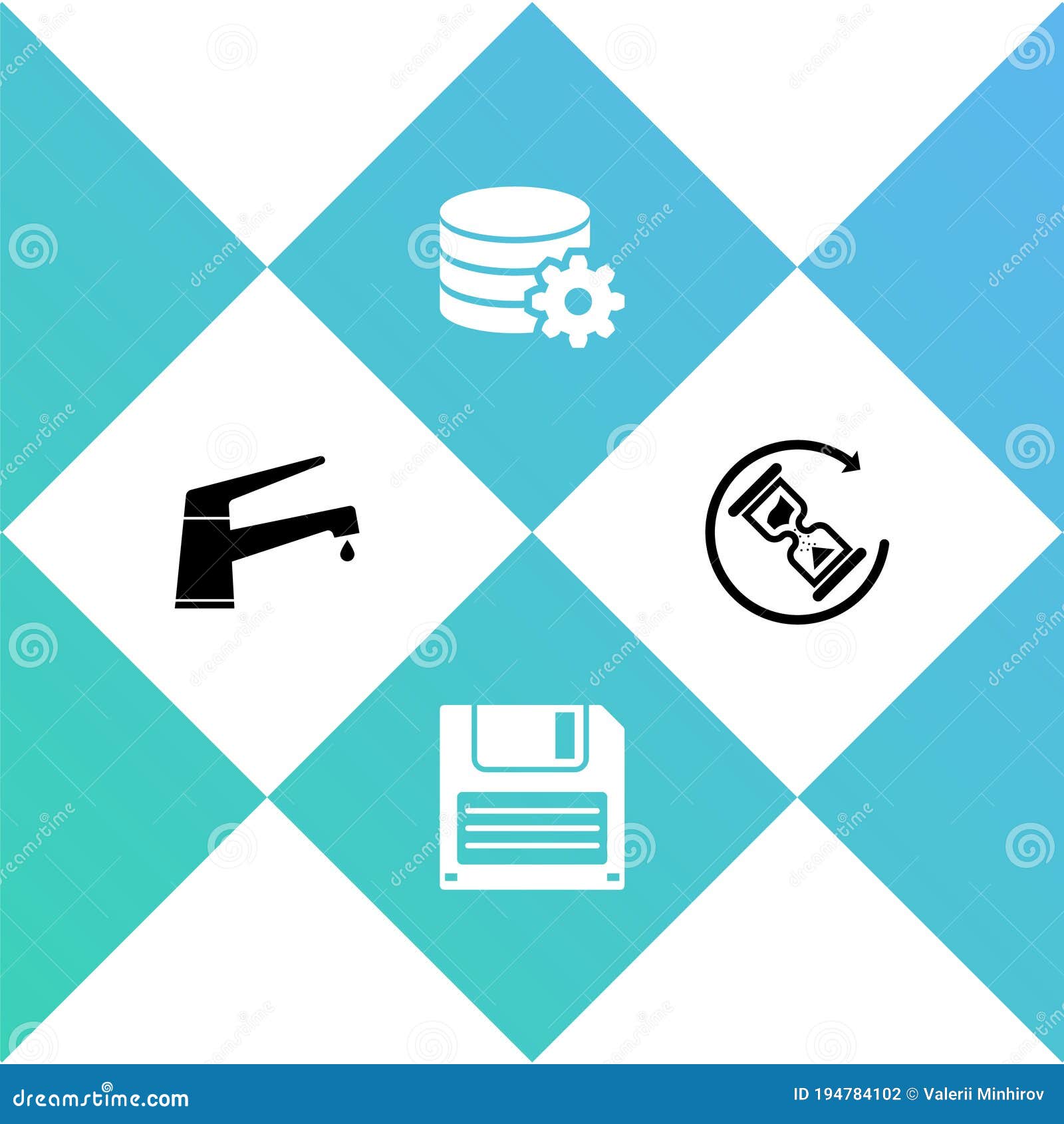 Set Water Tap, Floppy Disk, Setting Database Server and Waiting Icon. Vector Stock Vector ...