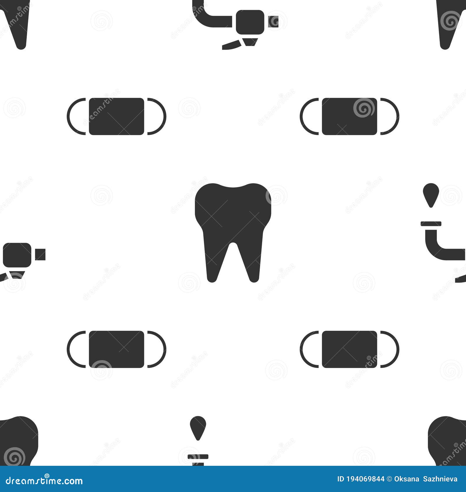 Set Water Tap, Tooth and Medical Protective Mask on Seamless Pattern ...