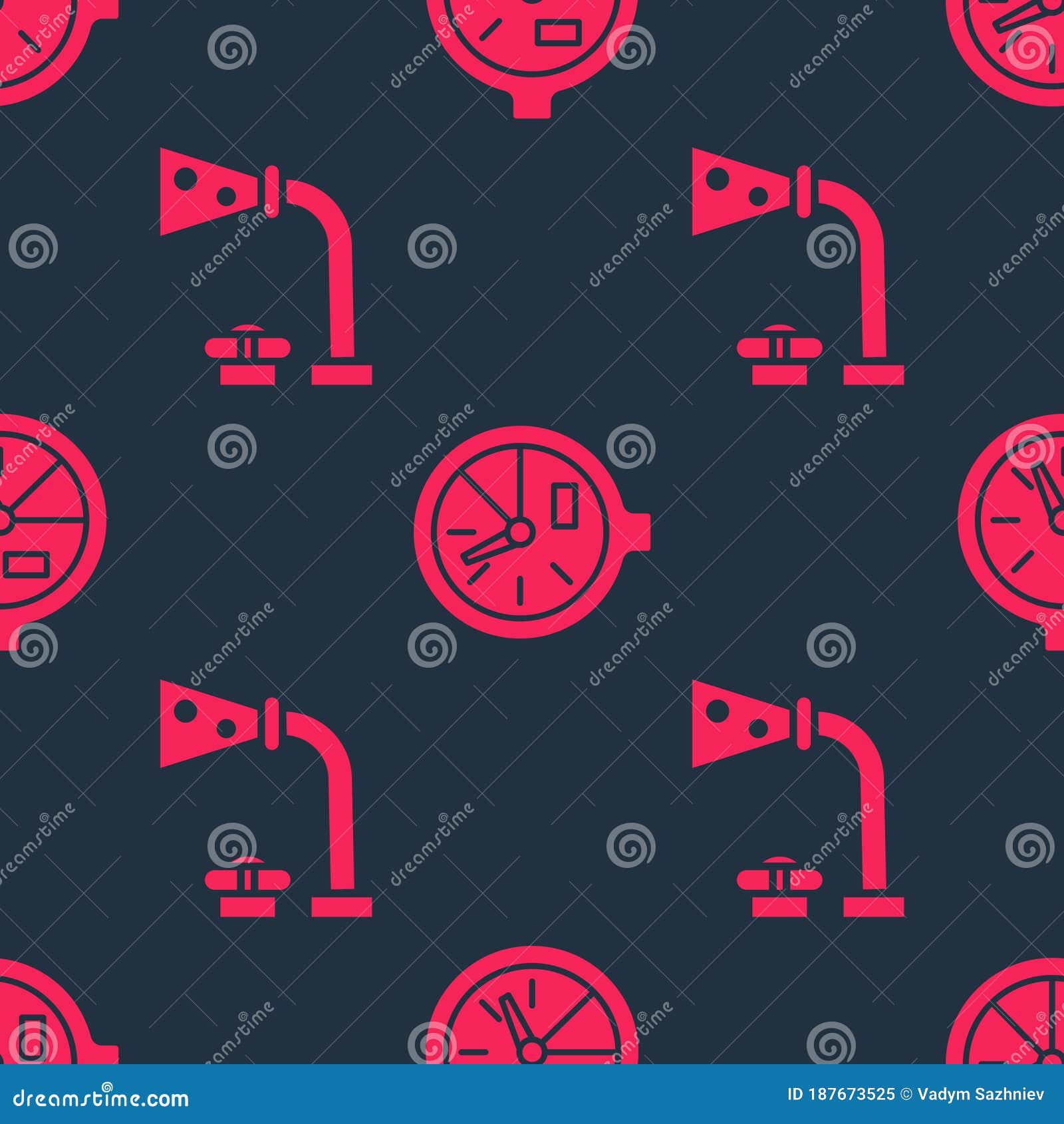 Set Water Tap and Water Meter on Seamless Pattern. Vector Stock Vector ...