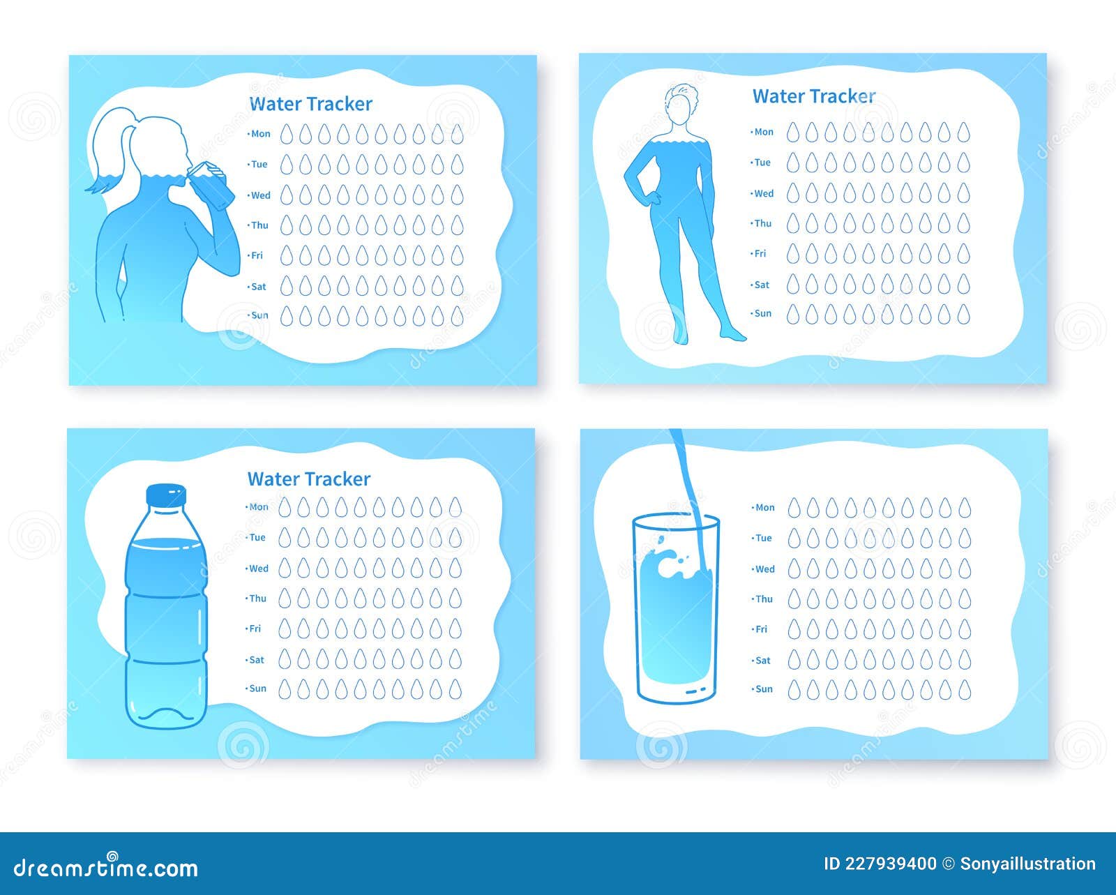 Set of Water Trackers Template Designs. Stock Vector - Illustration of ...