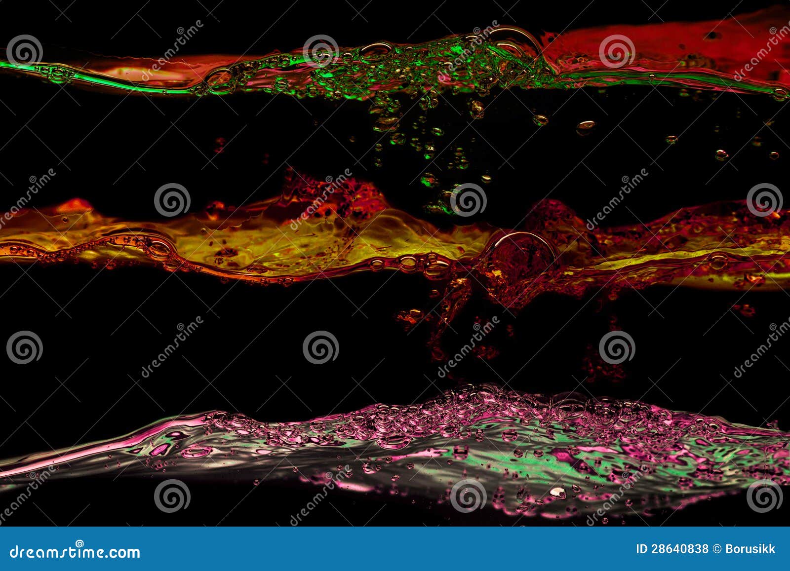 Set of Water Waves Psychedelic Colors on Black Background Stock Photo ...