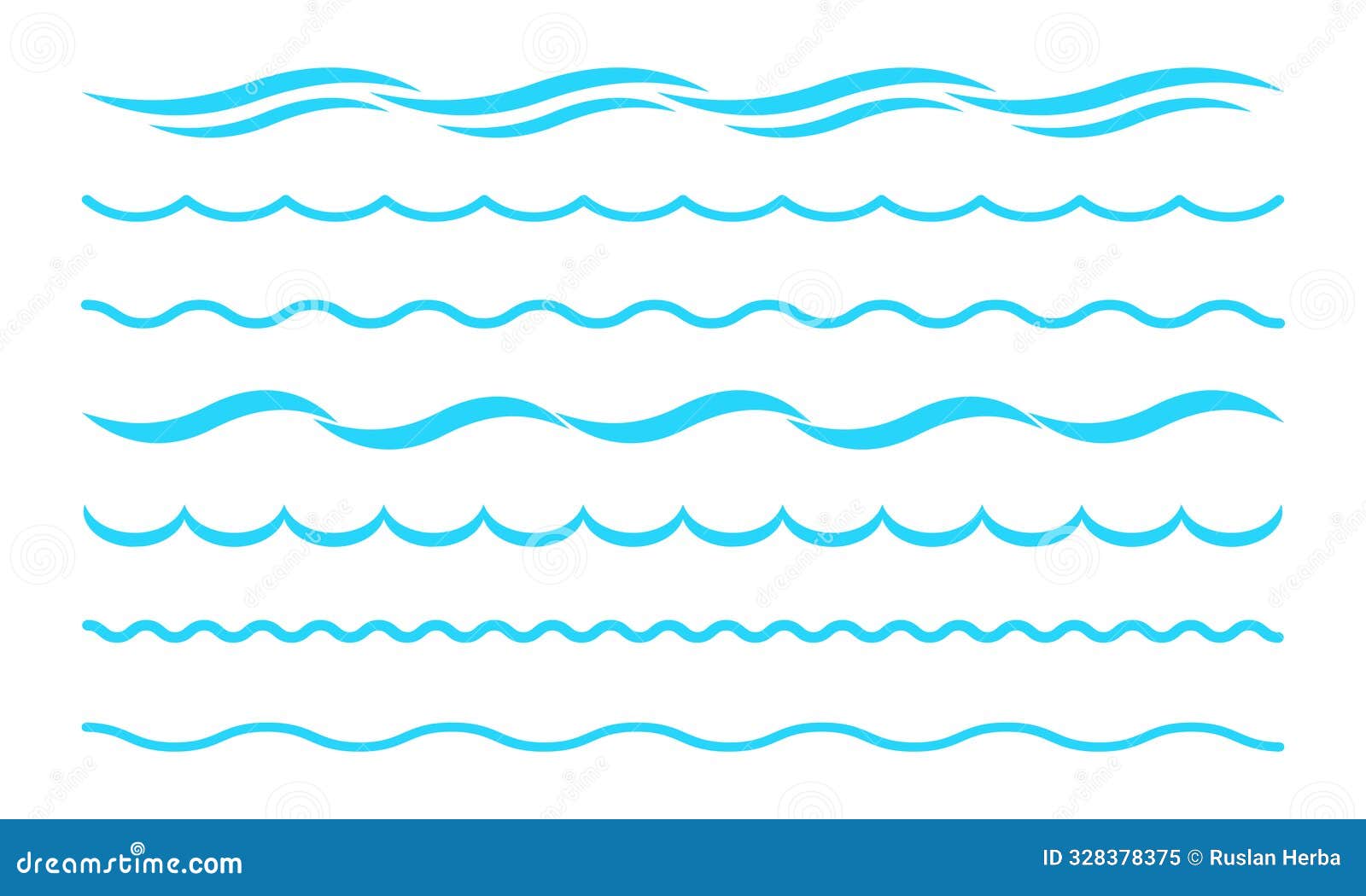 Set of Water Waves Vector Icons. Sea and Ocean Blue Waves Stock ...