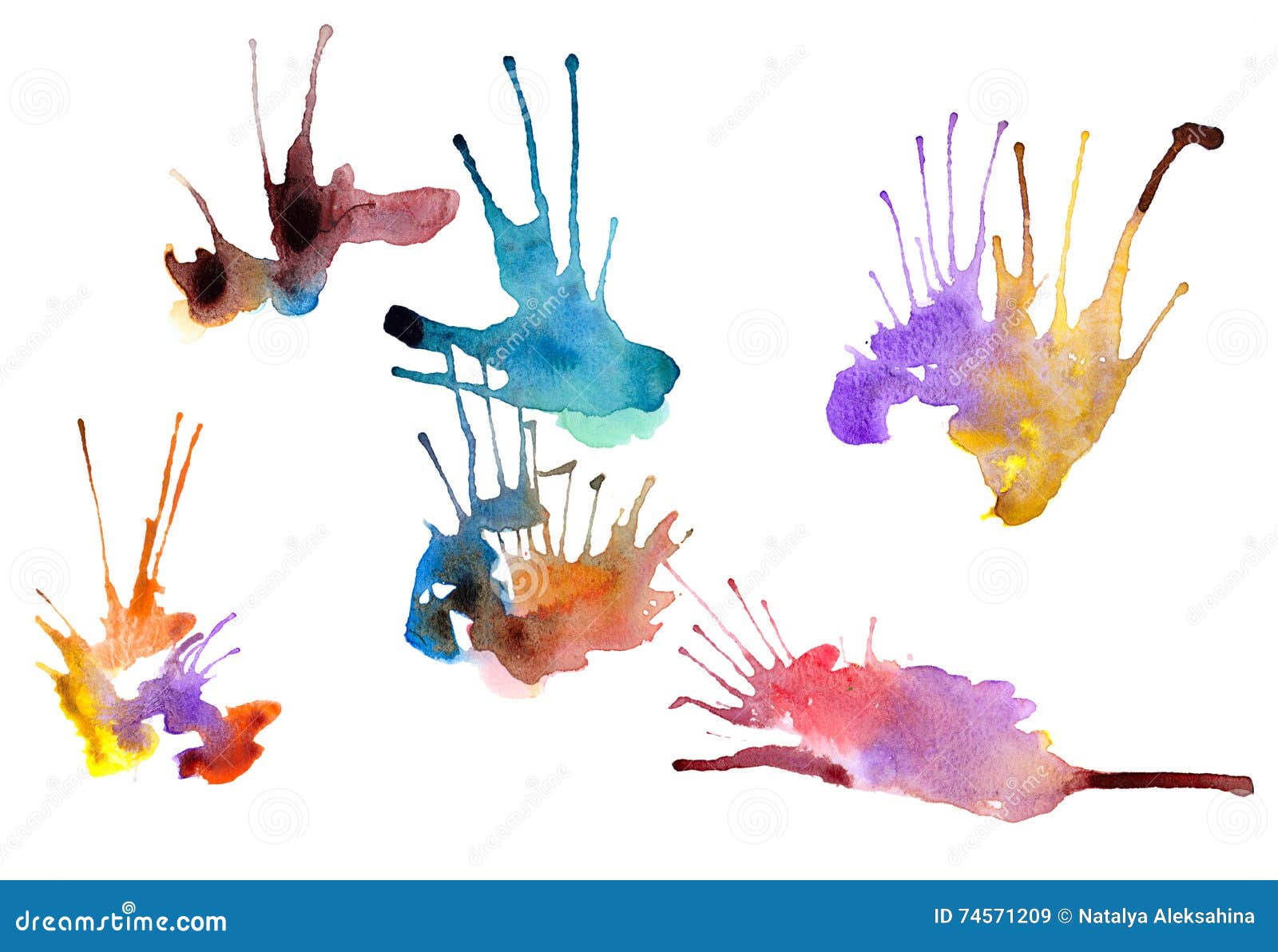 Set of watercolor blots stock illustration. Illustration of colorful ...