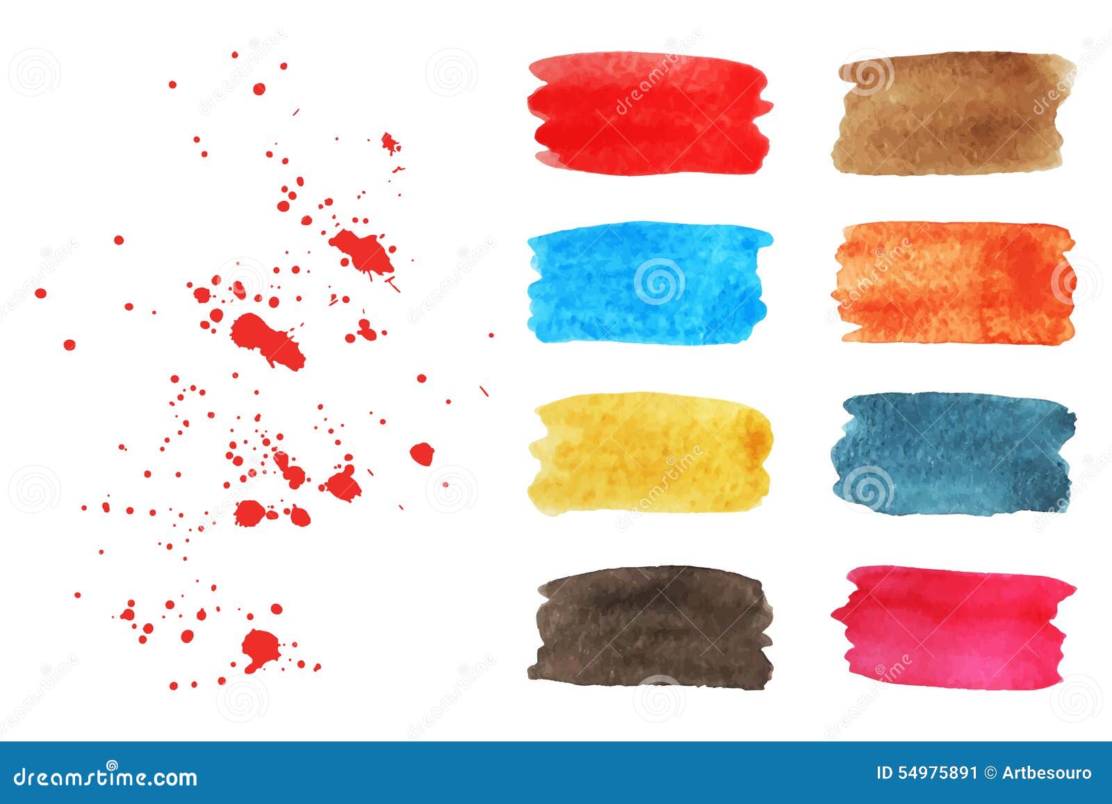 Set of Watercolor Brush Strokes and Splashes Stock Vector ...