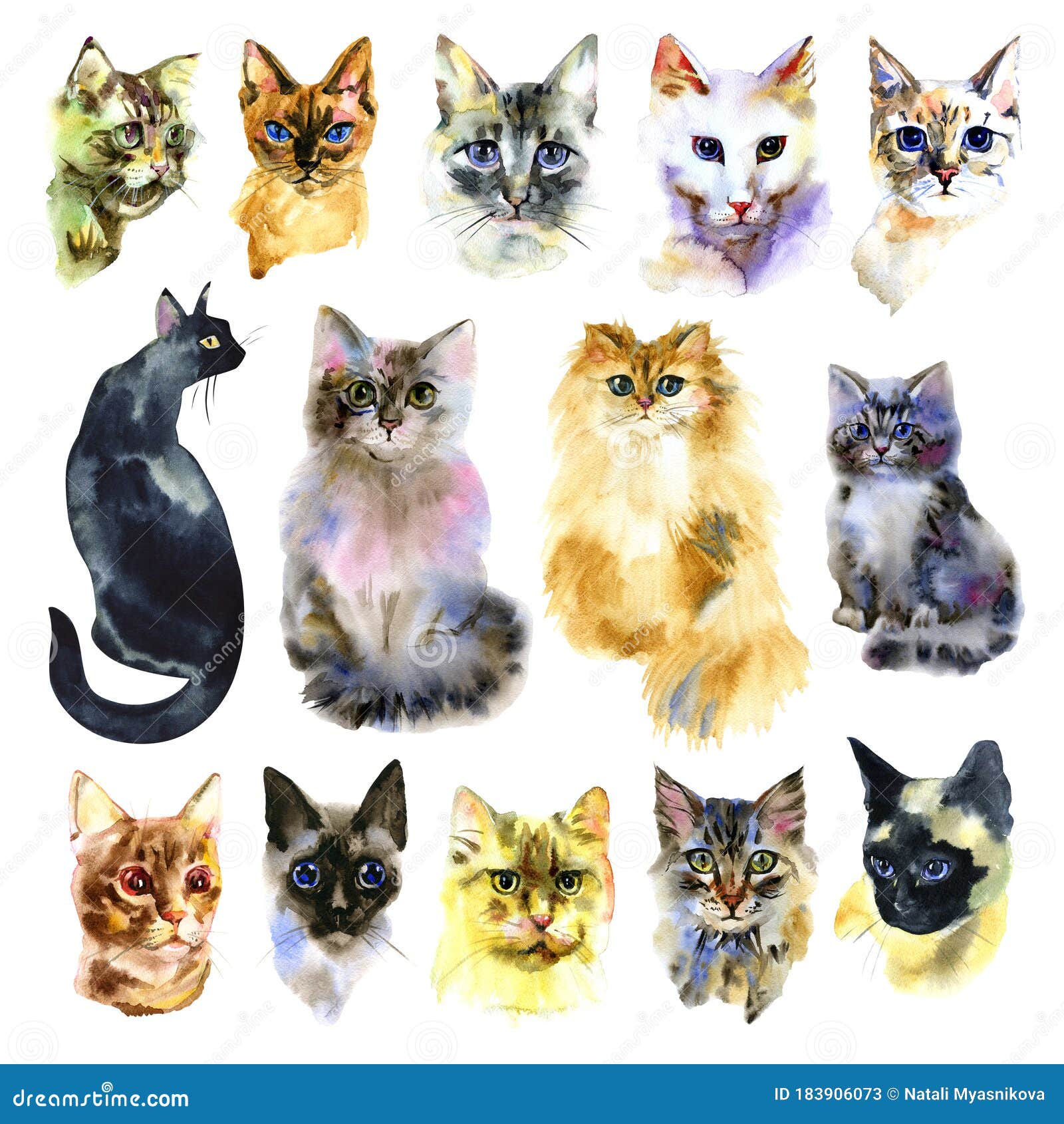Set of Watercolor Cats. Isolated Cat. Hand Drawn Set Stock Image ... Set of Watercolor Cats. Isolated Cat. Hand Drawn Set Stock Image ...