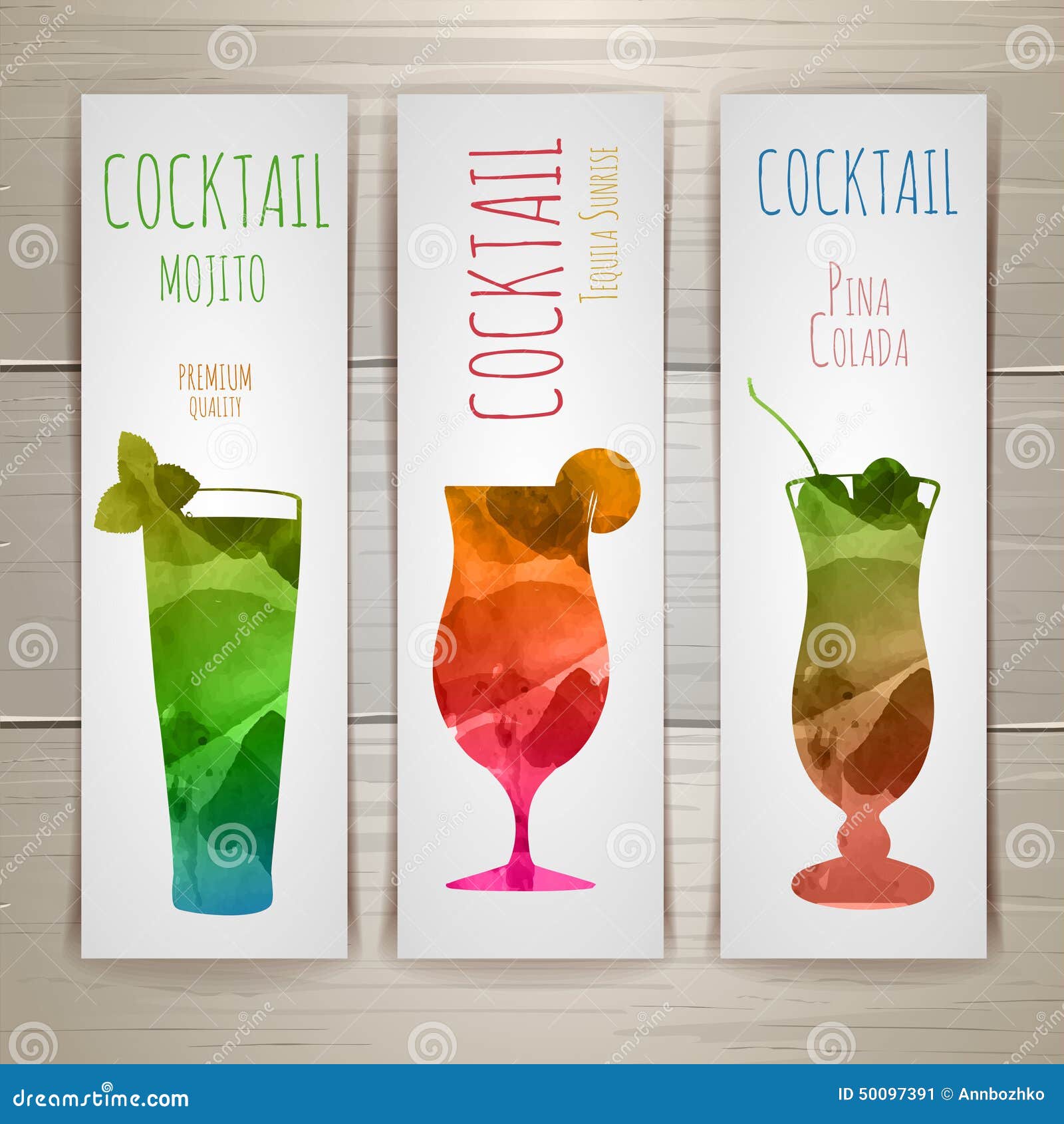 Set of Watercolor Cocktail Banners Stock Vector - Illustration of ...