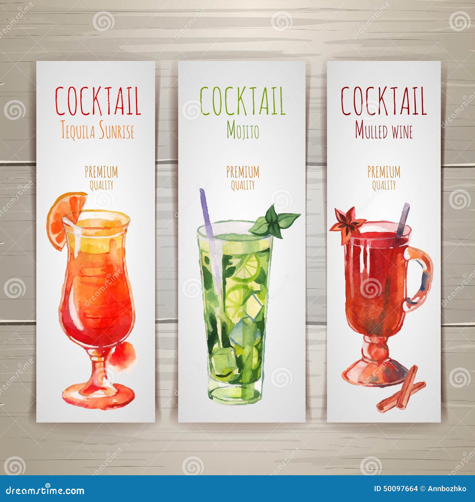 Set of Watercolor Cocktail Banners Stock Vector - Illustration of ...
