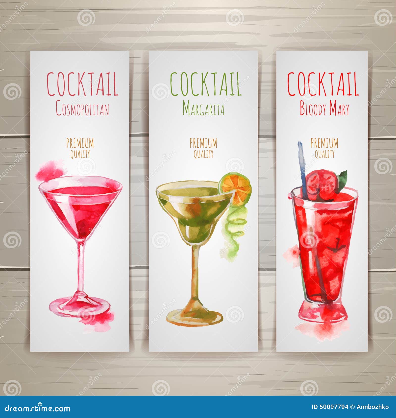 Set of Watercolor Cocktail Banners Stock Vector - Illustration of ...