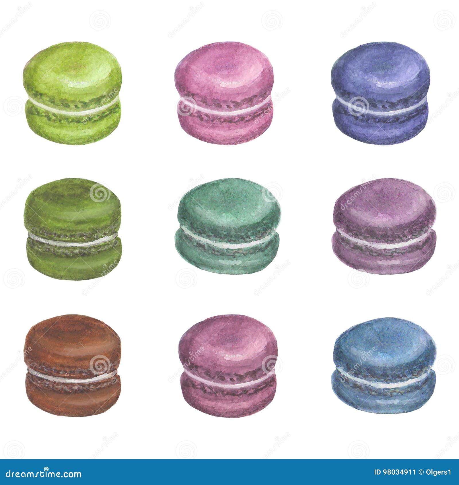 Set of Watercolor Colorful Macarons Stock Image - Image of cake, drawn ...