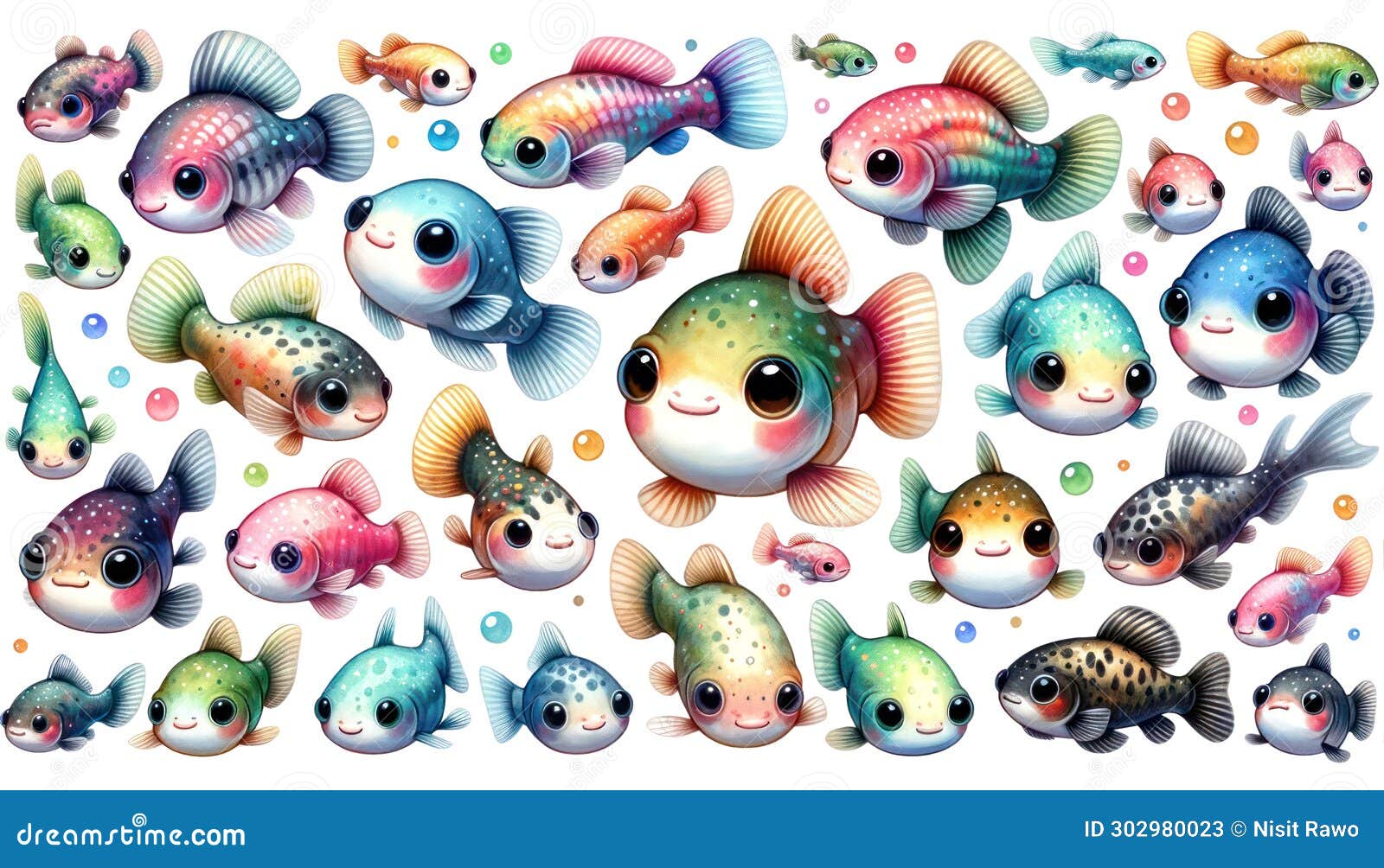 Set of Watercolor Cute Molly Isolated on White Background,generative Ai ...