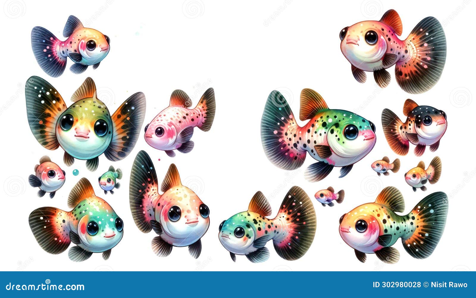Set of Watercolor Cute Molly Isolated on White Background,generative Ai ...