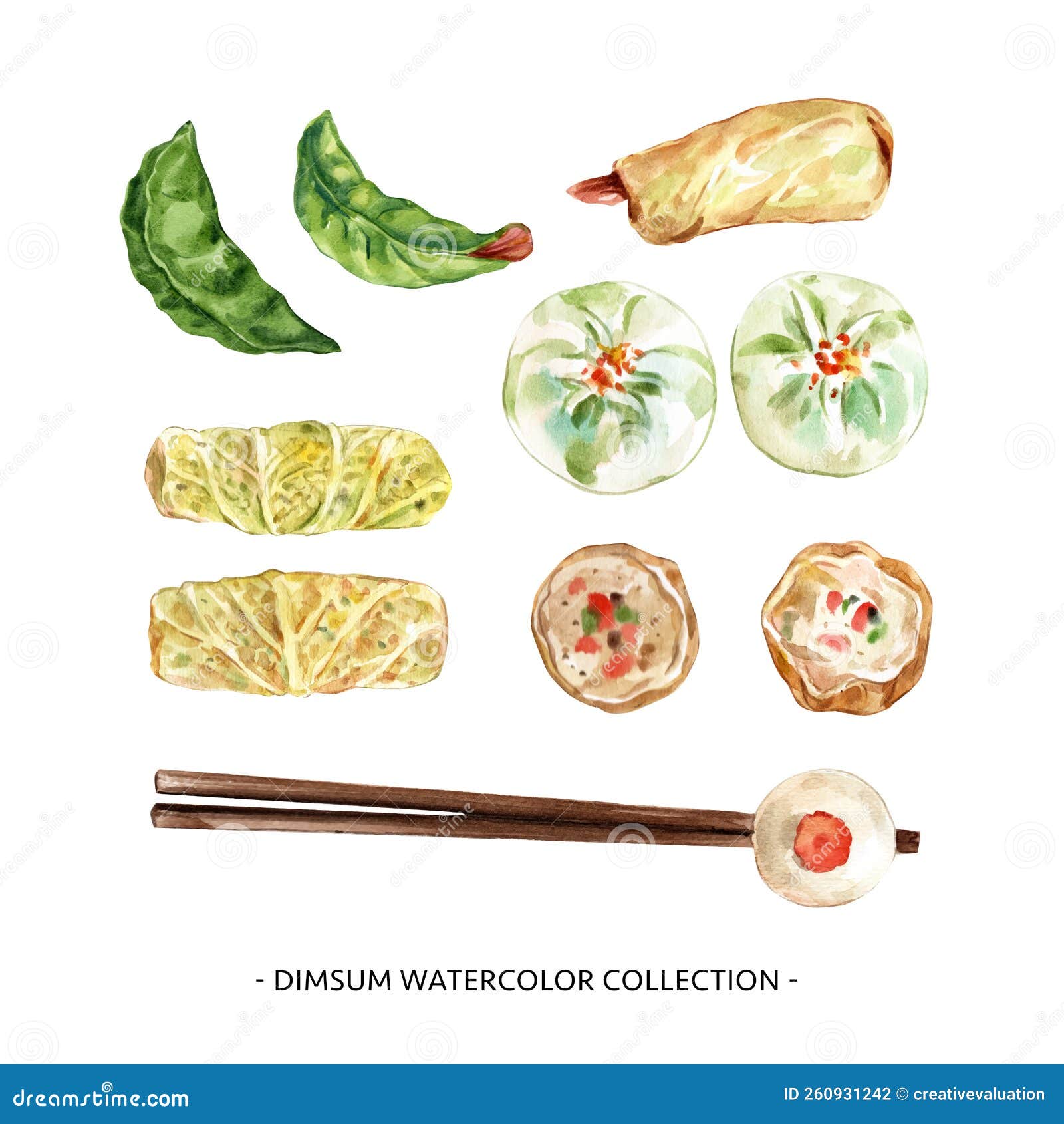 Set of Watercolor Dim Sum Illustration on White Background for ...