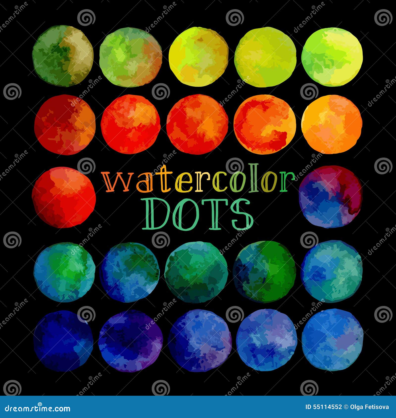 Set of watercolor dots stock vector. Illustration of graphic - 55114552