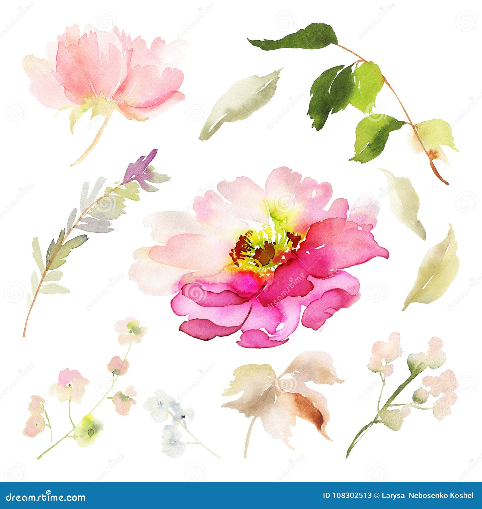 A Set of Watercolor Elements Stock Illustration - Illustration of ...