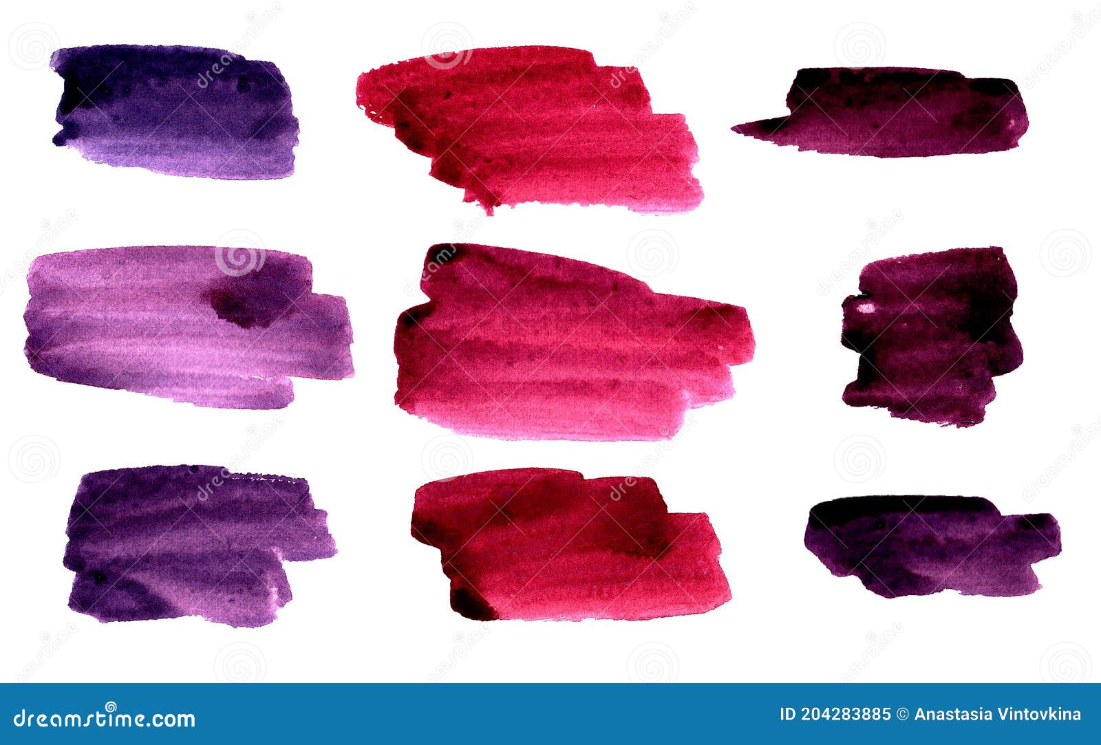 Set of Watercolor Elements Rectangular Brushstrokes with Rounded ...