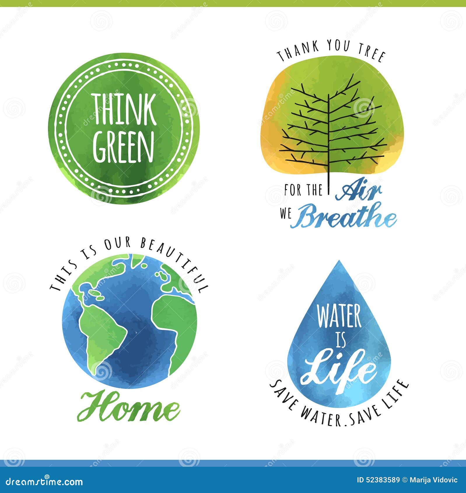 Set of Watercolor Environmental Labels Stock Vector - Illustration of ...