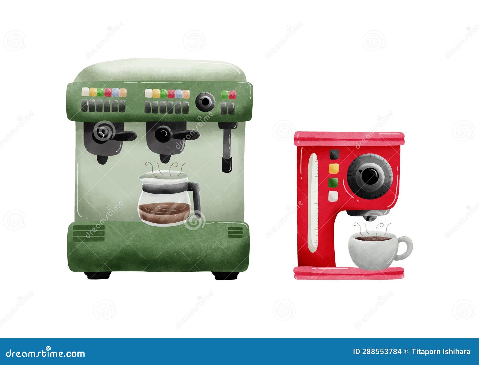 Set of Watercolor Espresso Coffee Machine Drawing Vector Stock Vector ...