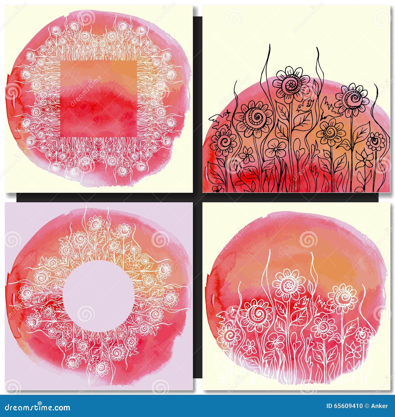 Set of Watercolor Floral Round Backgrounds Stock Vector - Illustration ...